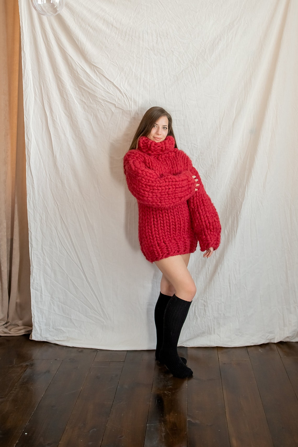 XL Ready to Ship 4 Kg Huge Red Chunky Wool Sweater, Wool Pullover ...