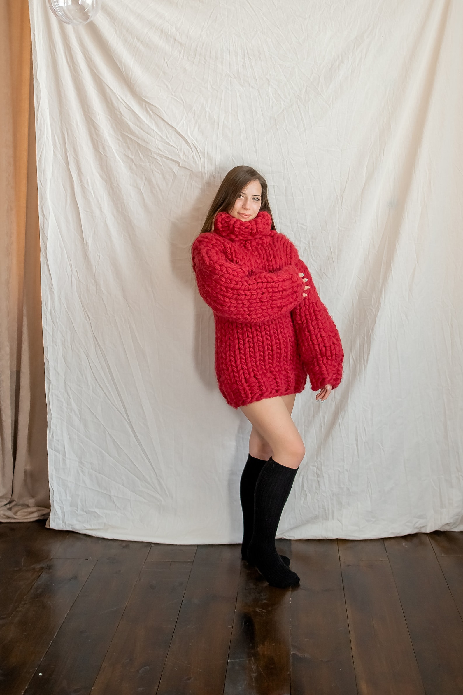 Red Chunky Sweater, Wool Pullover, Turtleneck Sweater, Winter Sweater ...