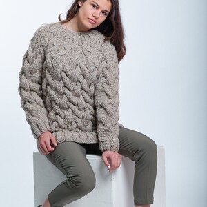 Eco Natural Wool Knit Sweater, Cable Knit Sweater, Wool Knit Pullover ...