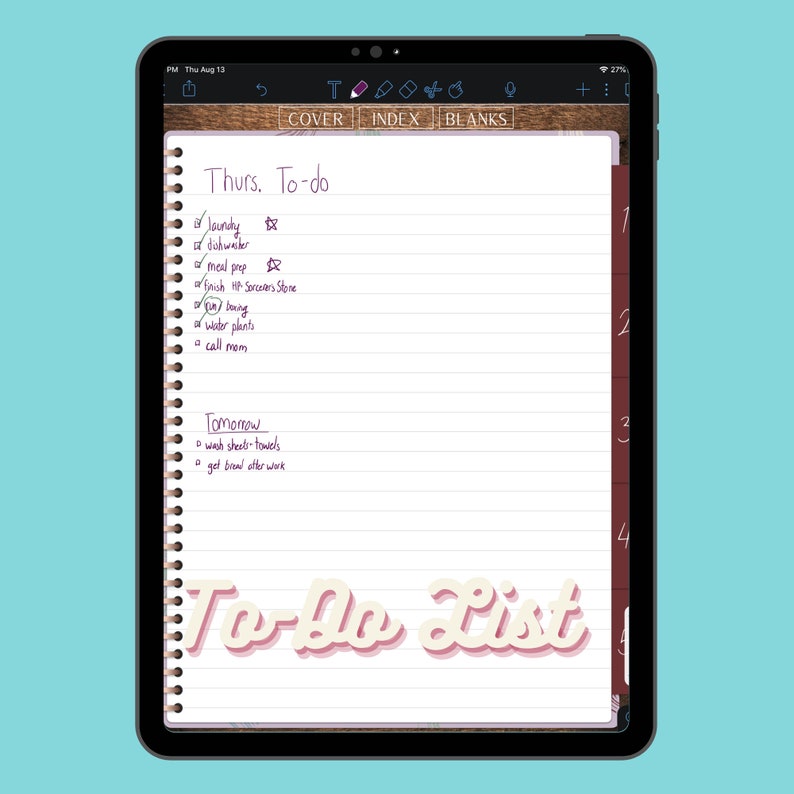 Purple Digital Notebook With Lined Paper, Five Tabs, Clickable Links ...