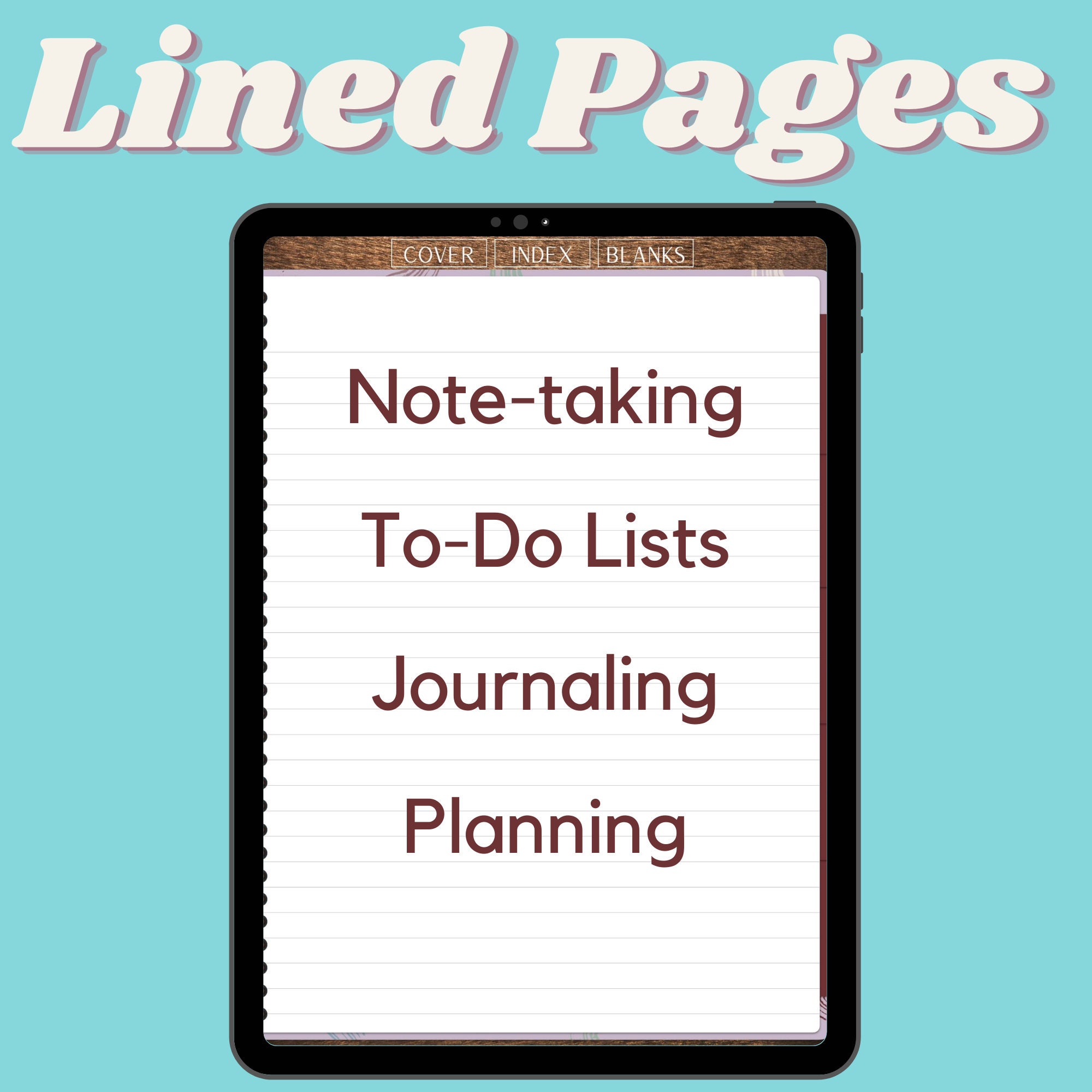 Purple Digital Notebook With Lined Paper, Five Tabs, Clickable Links ...