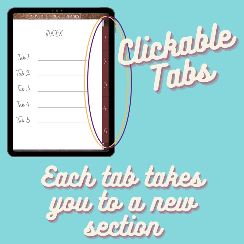 Purple Digital Notebook With Lined Paper, Five Tabs, Clickable Links, Used for Digital Planning ...