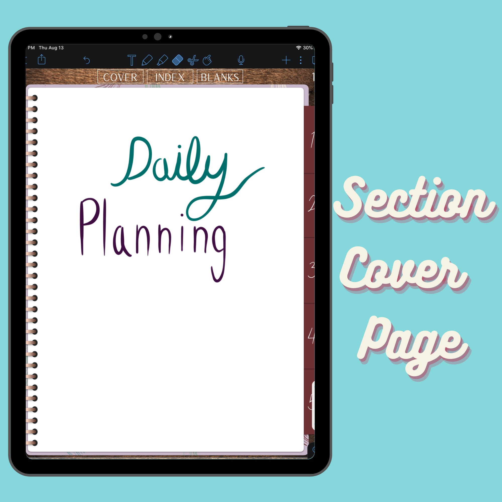 Purple Digital Notebook With Lined Paper, Five Tabs, Clickable Links ...