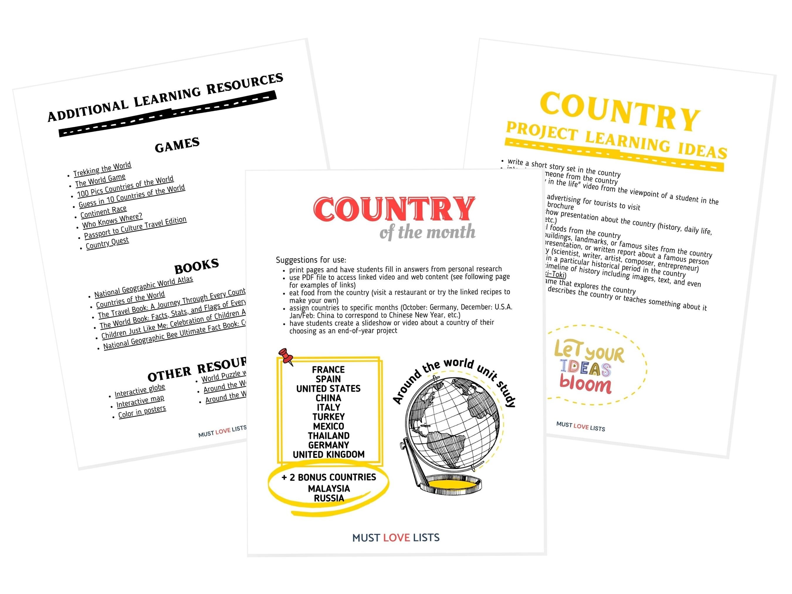 Country of the Month Printables, Countries of the World Mini-unit ...