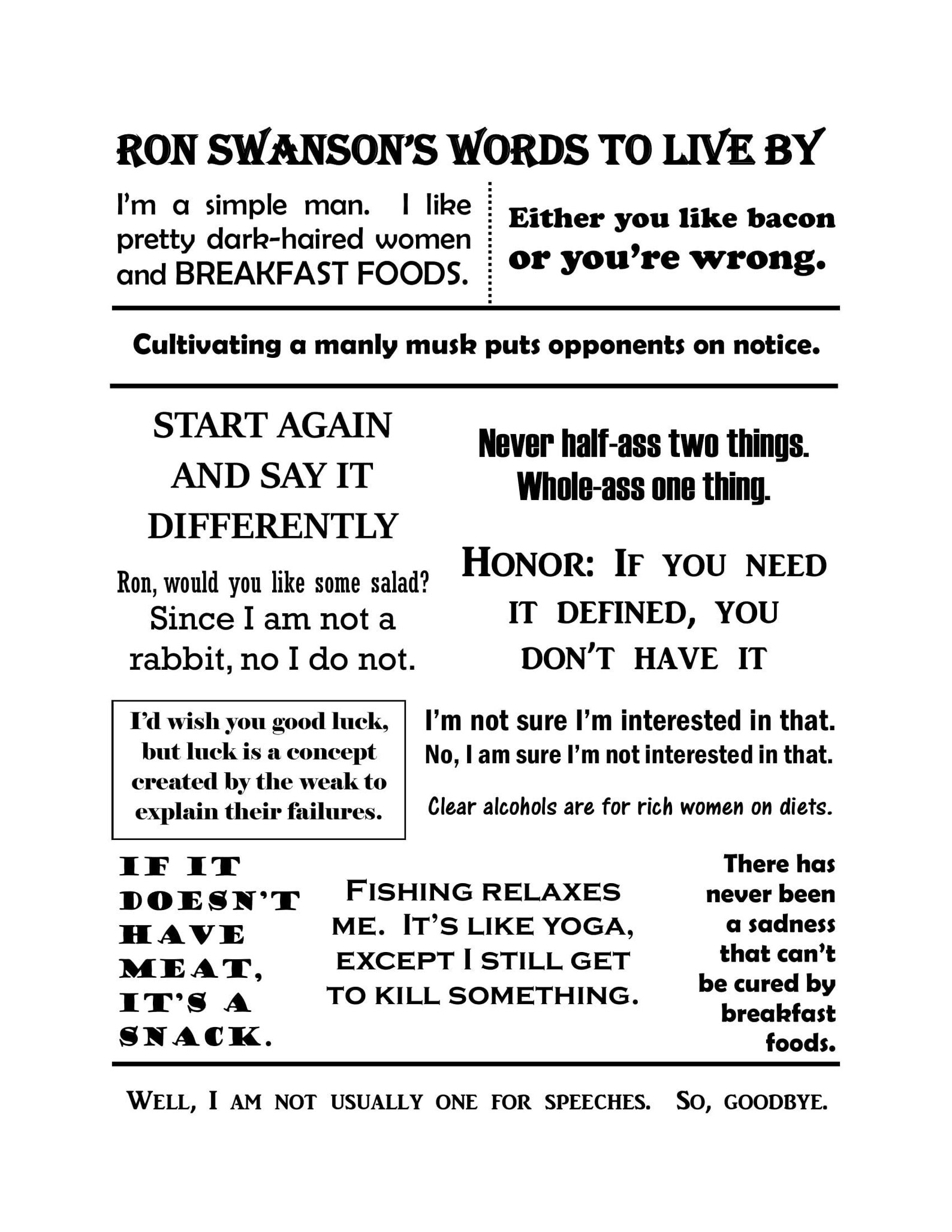 Ron Swanson's Words to Live by - Funny Quotes for Guys - Digital ...