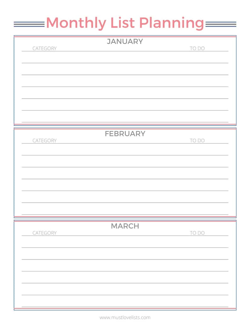 12 Month Priority Planning System, Monthly Planning Lists, Life ...