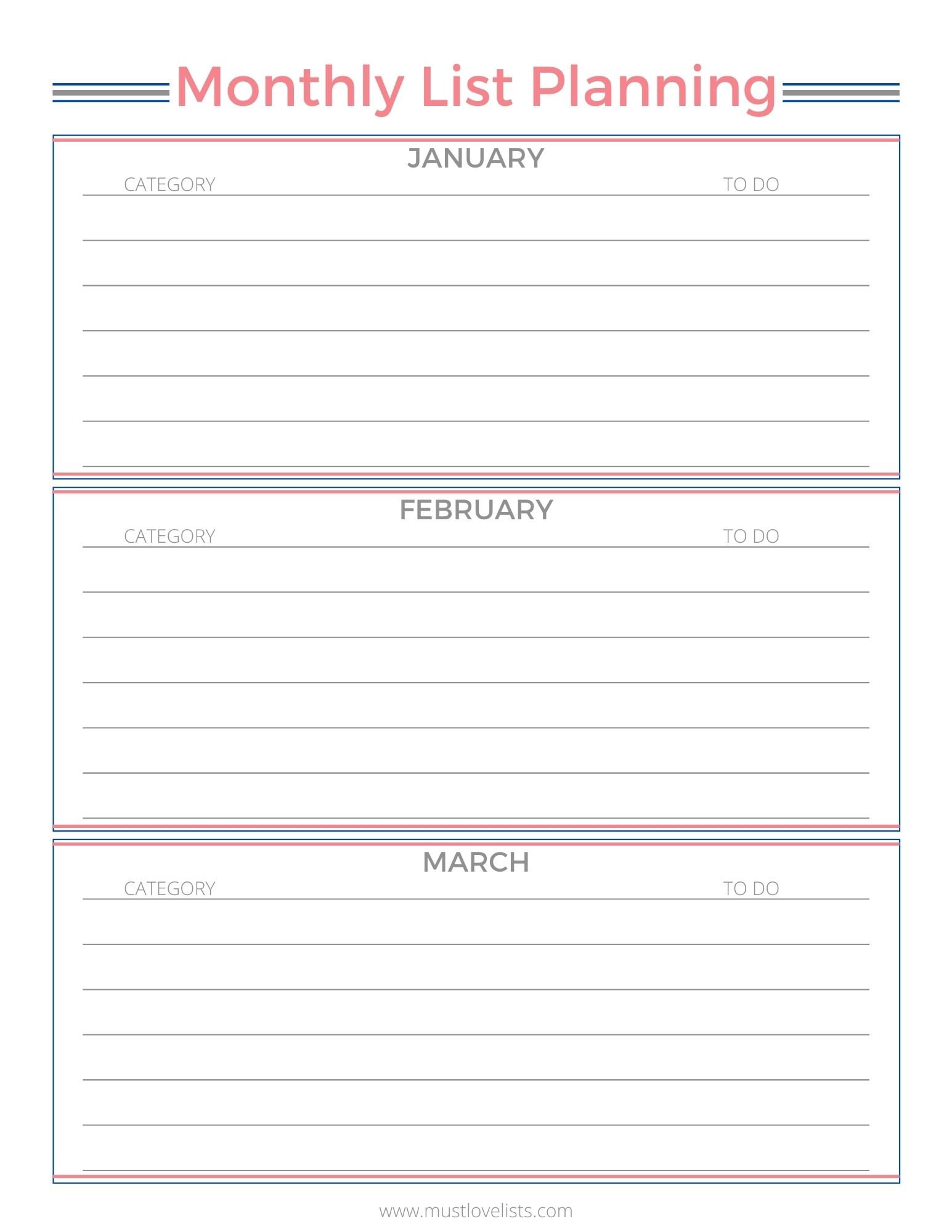 12 Month Priority Planning System, Monthly Planning Lists, Life ...