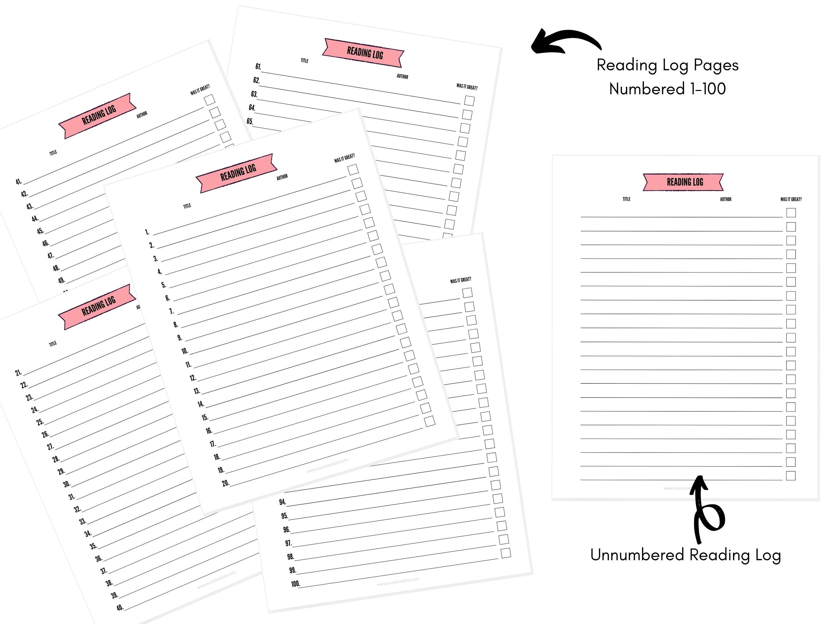 Printable Reading Log Bundle: Book Notes, Bookshelf List (PDF) - Etsy