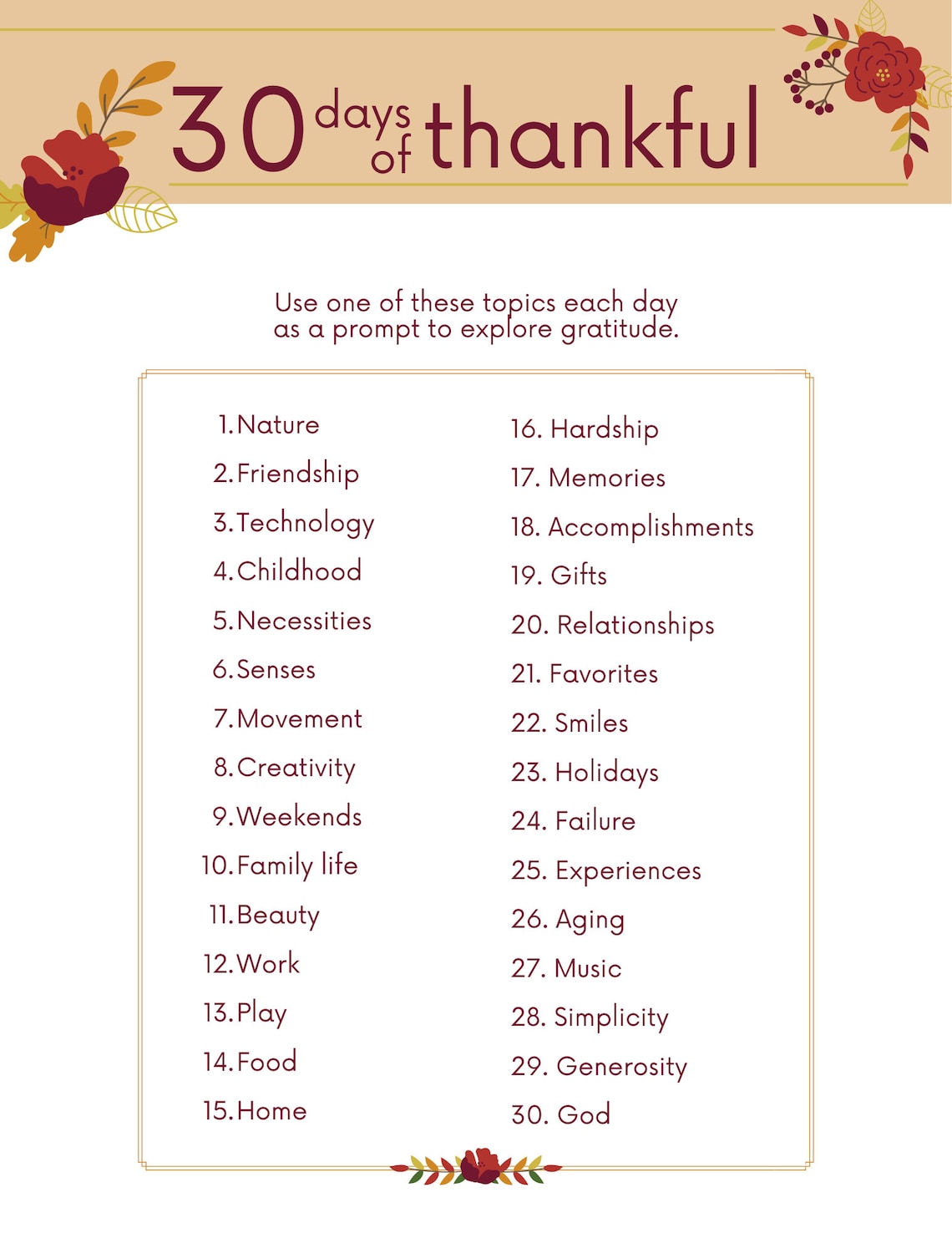 30 Days of Thankful Printable, Gratitude Prompts, Gratitude Journal - Etsy
