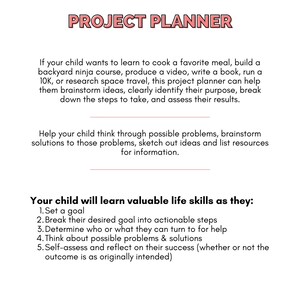 Student Project Planner, Project Planner for Kids, Project Planning ...