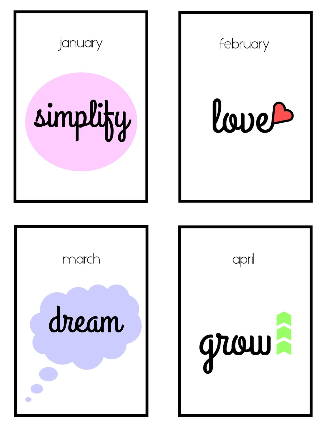 Monthly Focus Word Cards Set of 12 Digital Download - Etsy