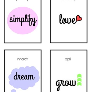 Monthly Focus Word Cards - Set of 12 - Digital Download - Etsy