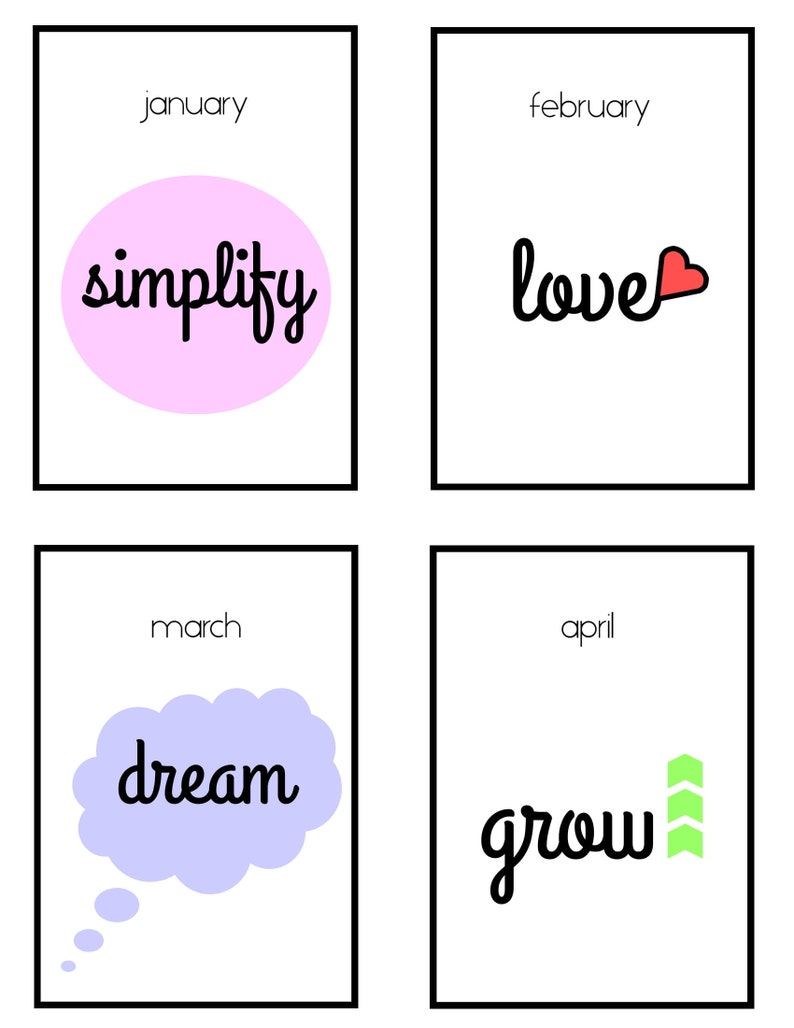 Monthly Focus Word Cards Set of 12 Digital Download - Etsy UK