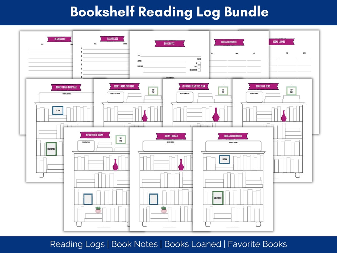Reading Log Bundle: Bookshelf List, Book Notes (PDF) - Etsy