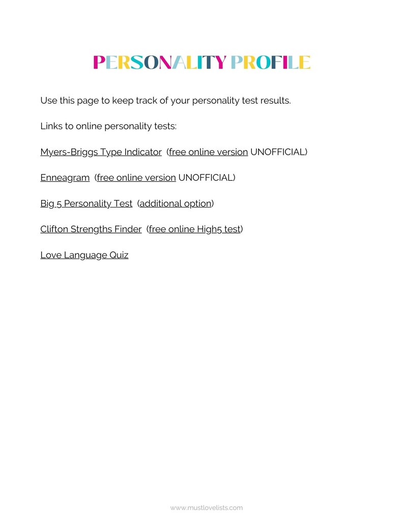 Personality Test Tracker: Myers Briggs, Enneagram, Big Five (PDF) - Etsy