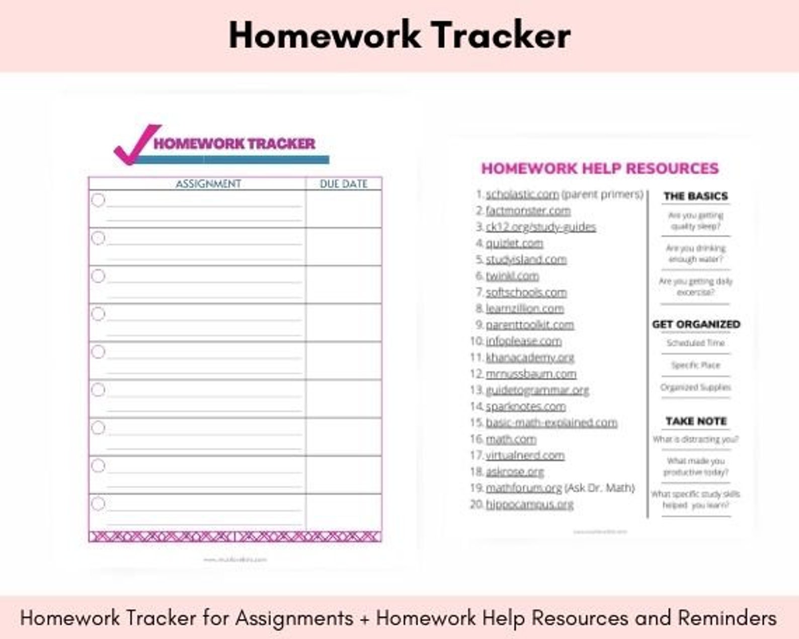 Homework Tracker for Kids, Assignment Tracker, Homework Help Resource ...
