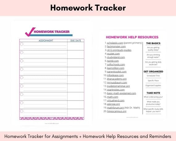 Homework Tracker for Kids, Assignment Tracker, Homework Help Resource ...