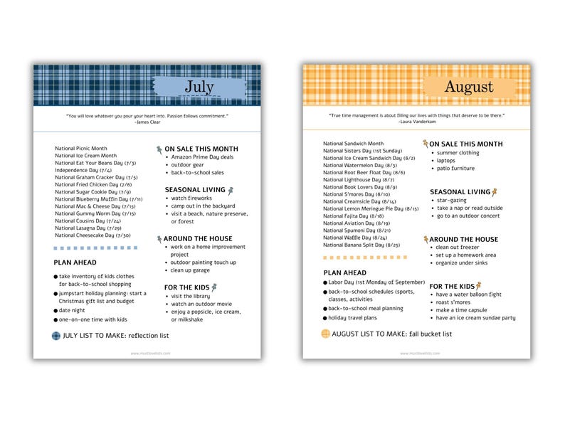 Monthly Planning Lists: Seasonal Living Activities (plaid Collection ...