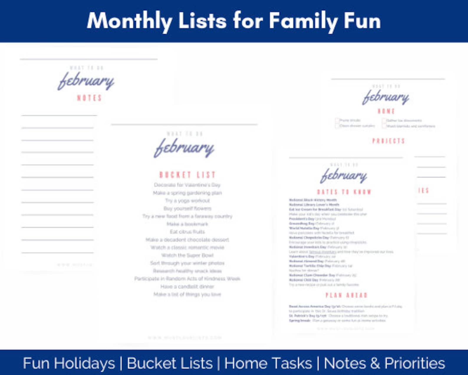 Monthly Planning Lists: Fun Holidays, Seasonal Activity Lists (PDF ...