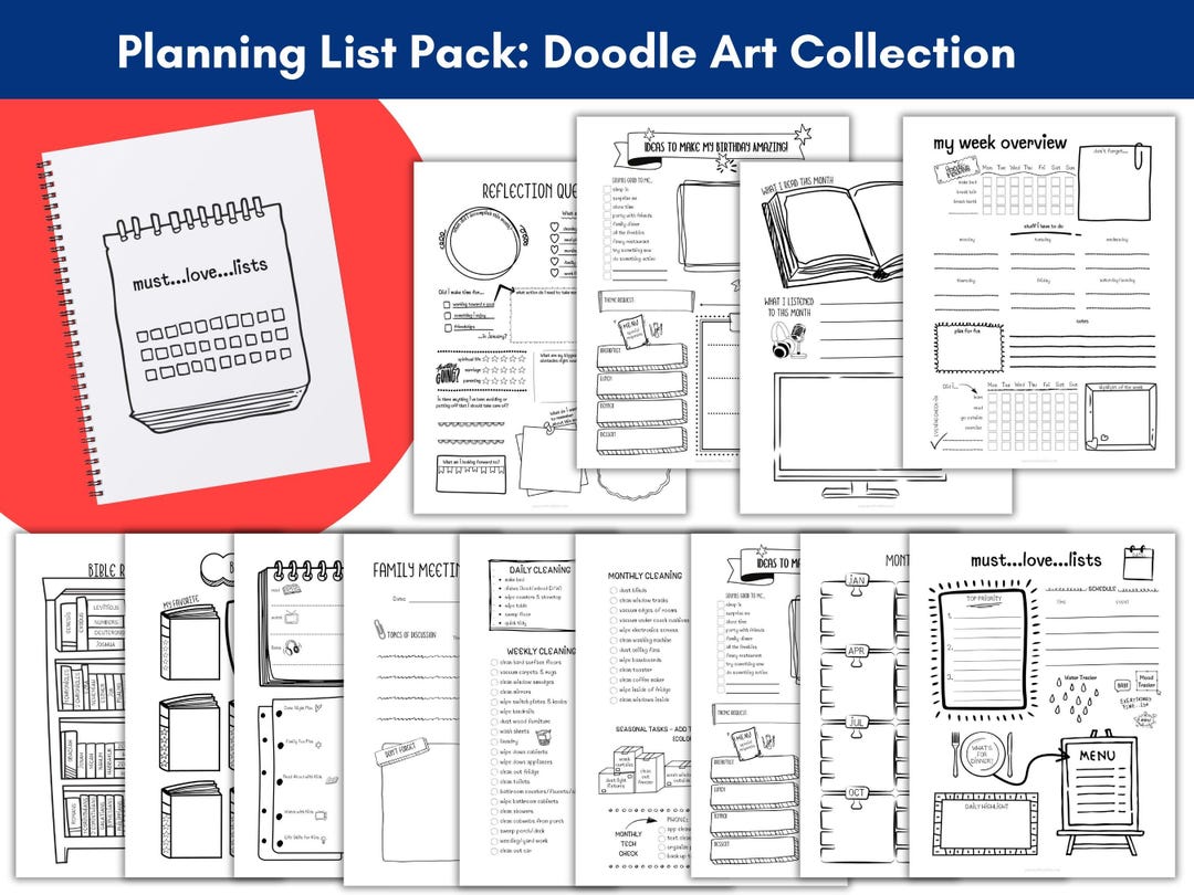 Doodle Art Planning List Pack, Daily & Weekly Planning, Family Meetings ...