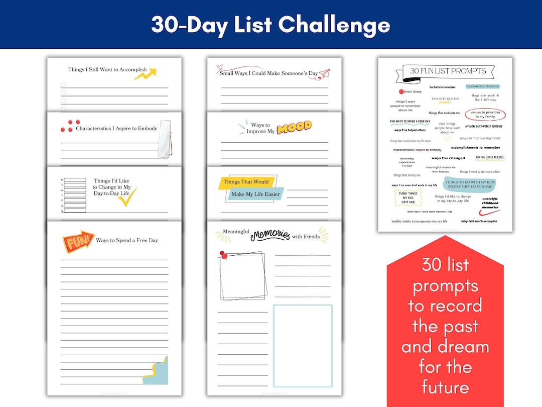 30-day List Challenge: Fun Daily Journal Prompts (PDF) - Etsy