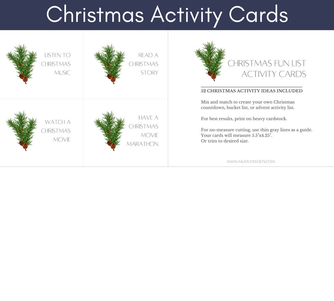 Christmas Fun List | Christmas Activity Cards | Advent Activities - Etsy