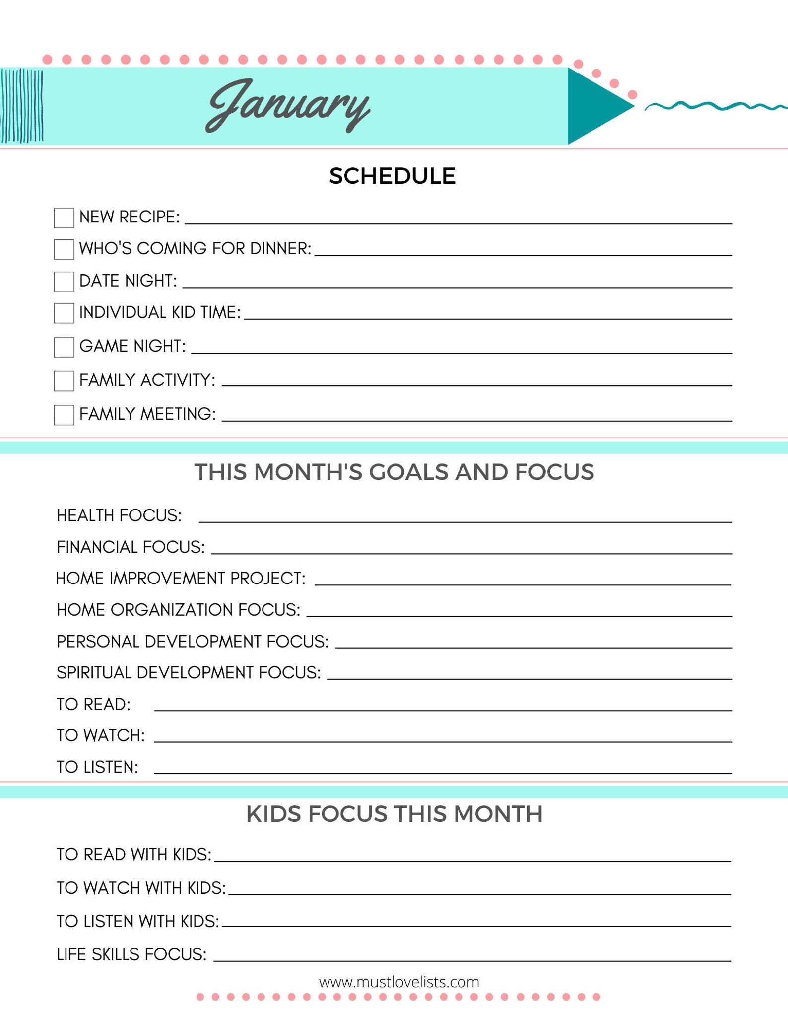 Monthly Focus List Bundle: Goal Planner (PDF Download) - Etsy