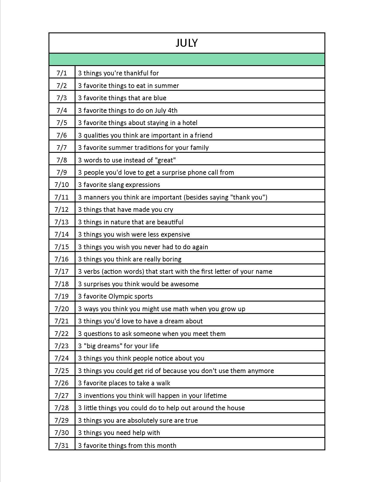 365 Daily Journal Prompts for Kids: Writing Questions (PDF Download) - Etsy