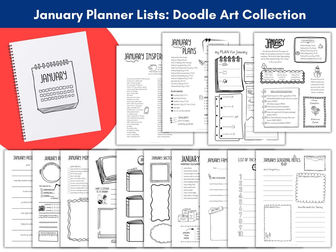 January Planner Lists: Doodle Art Inspired Planner - Etsy