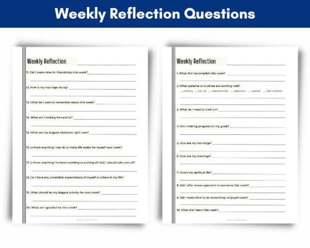 Weekly Reflection Questions: Review & Planning Prompts (PDF) - Etsy