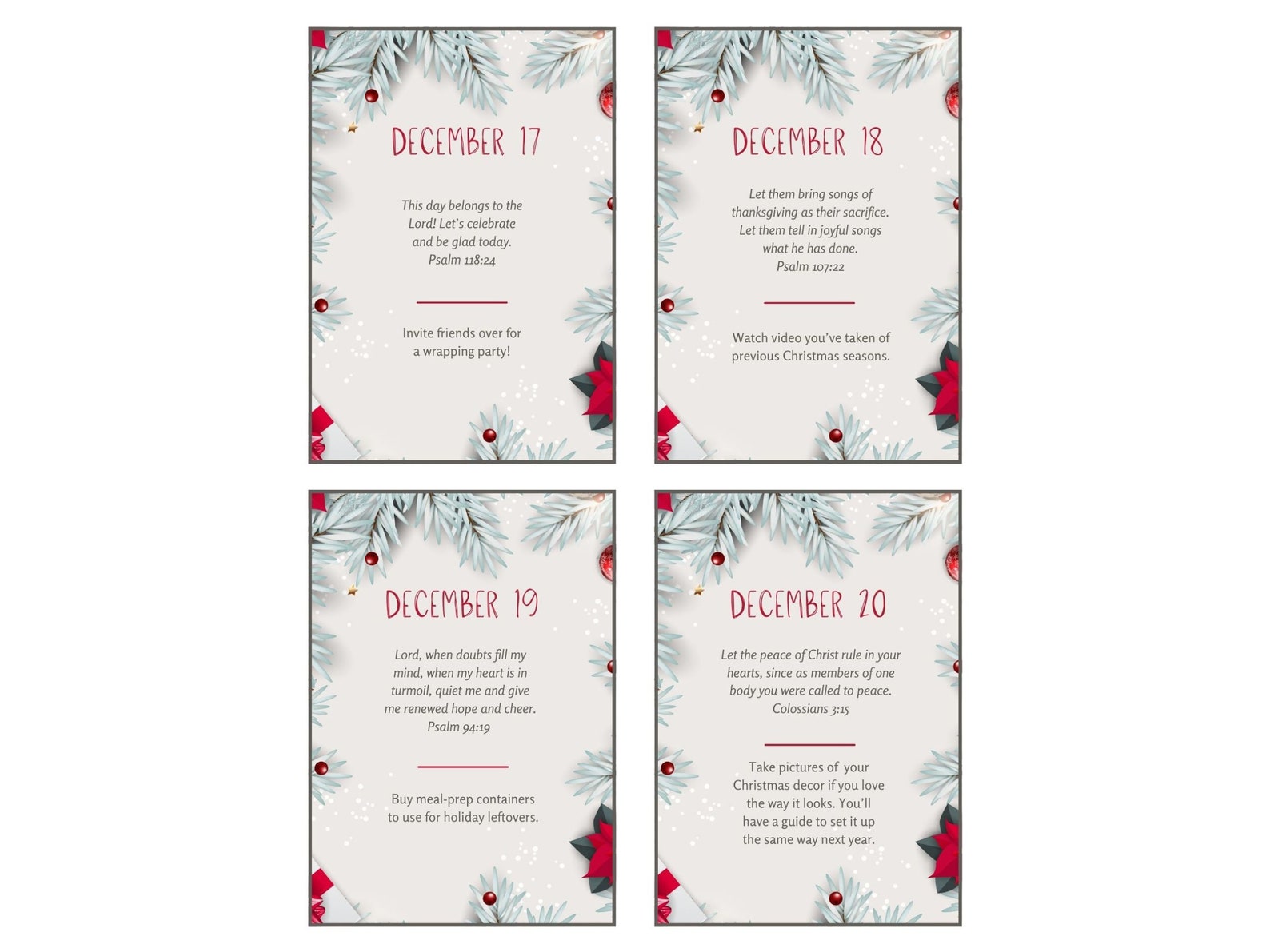 Christmas Countdown Scripture Cards, Christmas Joy and Peace Bible ...