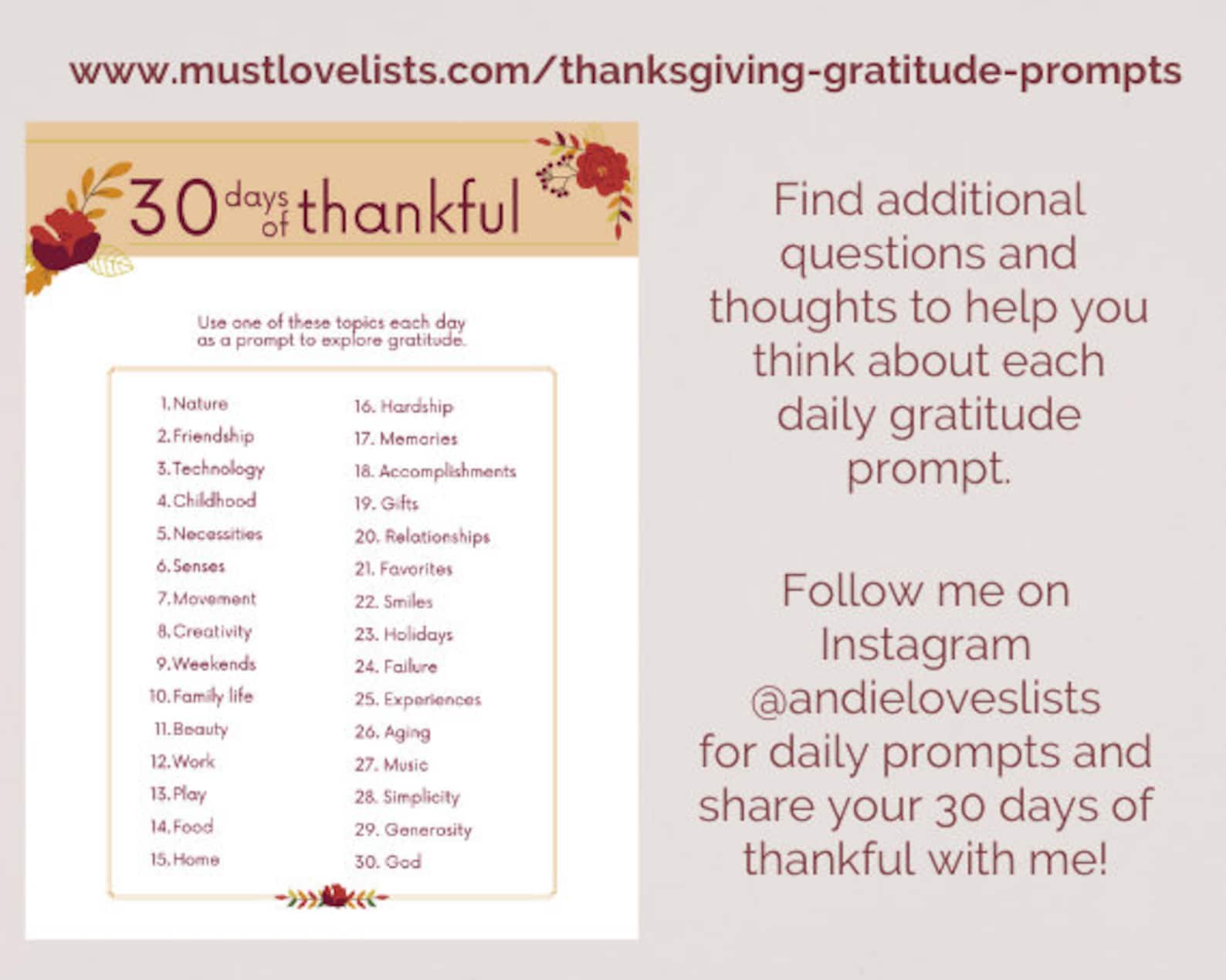 30 Days of Thankful Printable, Gratitude Prompts, Gratitude Journal - Etsy