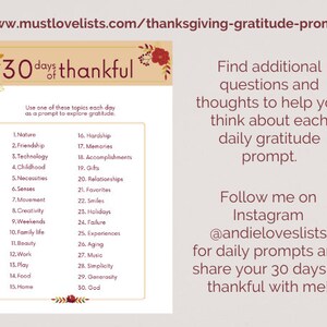 30 Days of Thankful Printable, Gratitude Prompts, Gratitude Journal - Etsy