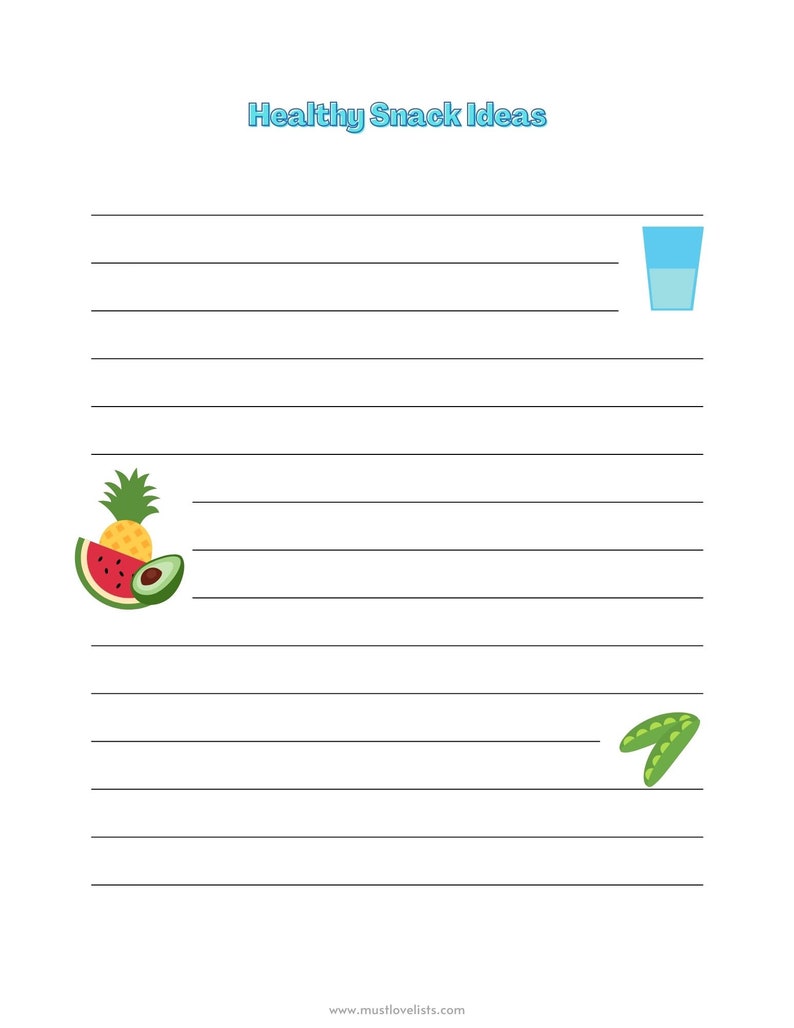 Healthy Snack List for Kids, Healthy Eating Cheat Sheet - Etsy