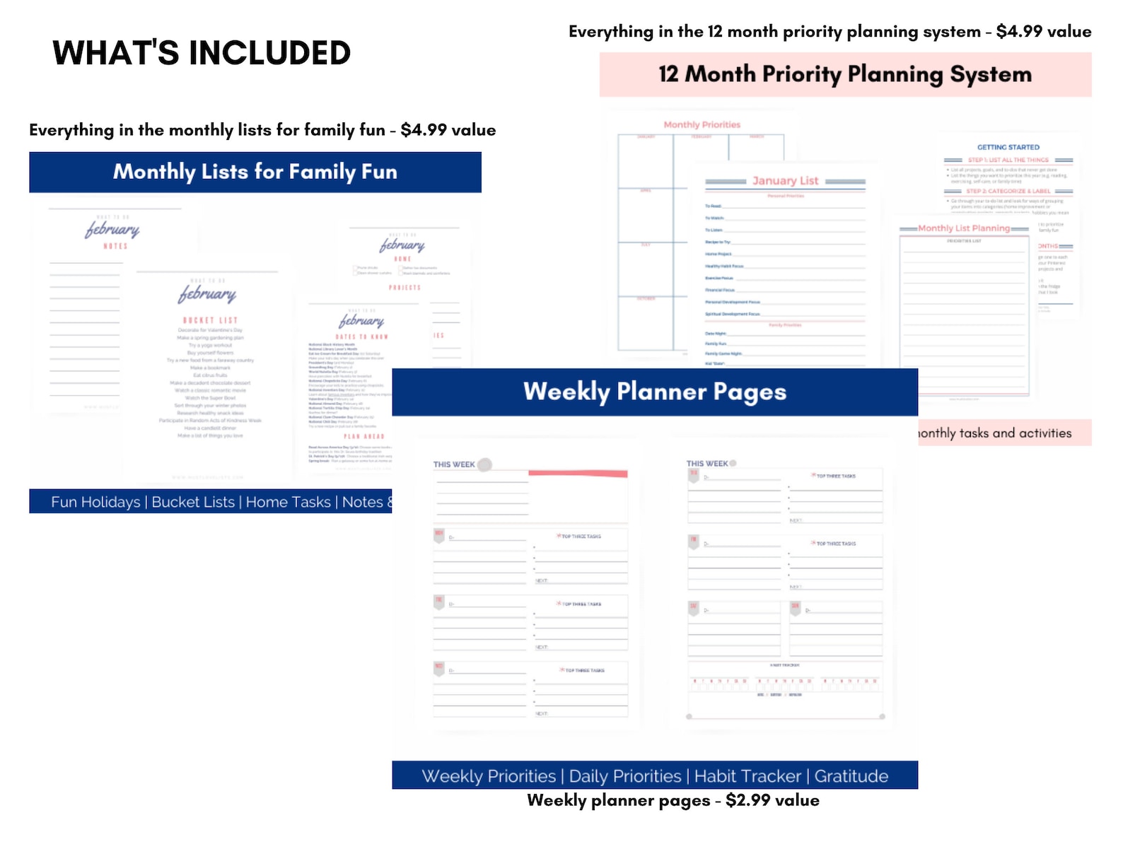 Planning List Bundle EDITABLE Monthly Priority Planning - Etsy
