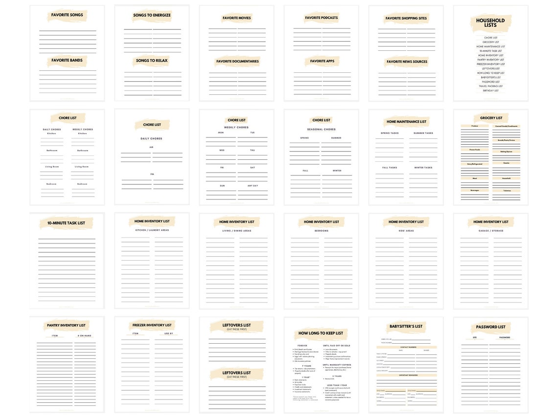 Ultimate Organizing List Pack, Household Lists, Favorites Lists, To-do ...