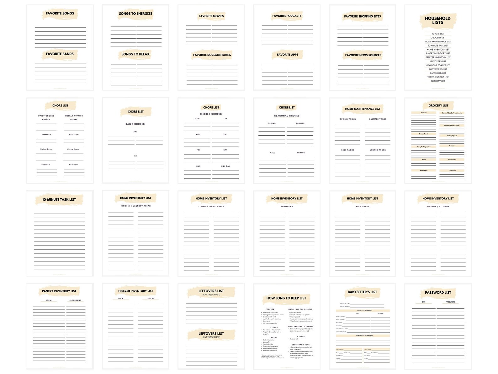 Ultimate Organizing List Pack, Household Lists, Favorites Lists, To-do ...