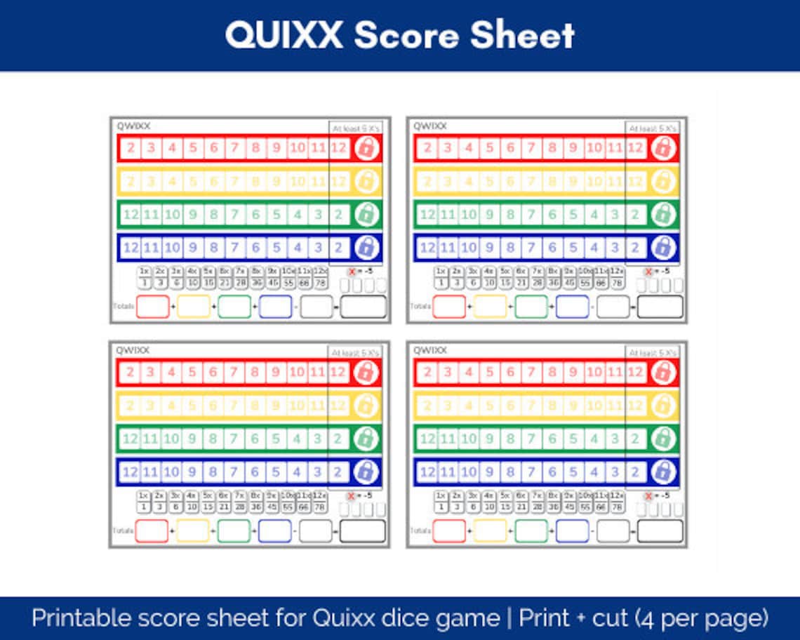 Printable Quixx Score Sheets: Dice Game Scorecard (PDF Download) - Etsy