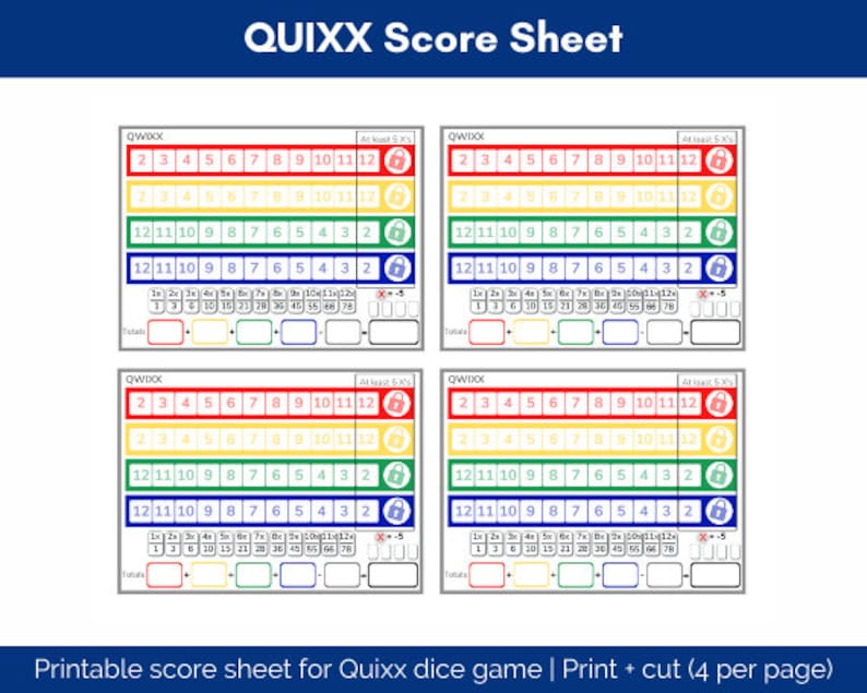 Printable Quixx Score Sheets, Quixx Score Card Download, Quixx Game ...