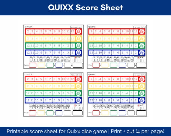 Printable Quixx Score Sheets: Dice Game Scorecard (PDF Download) - Etsy