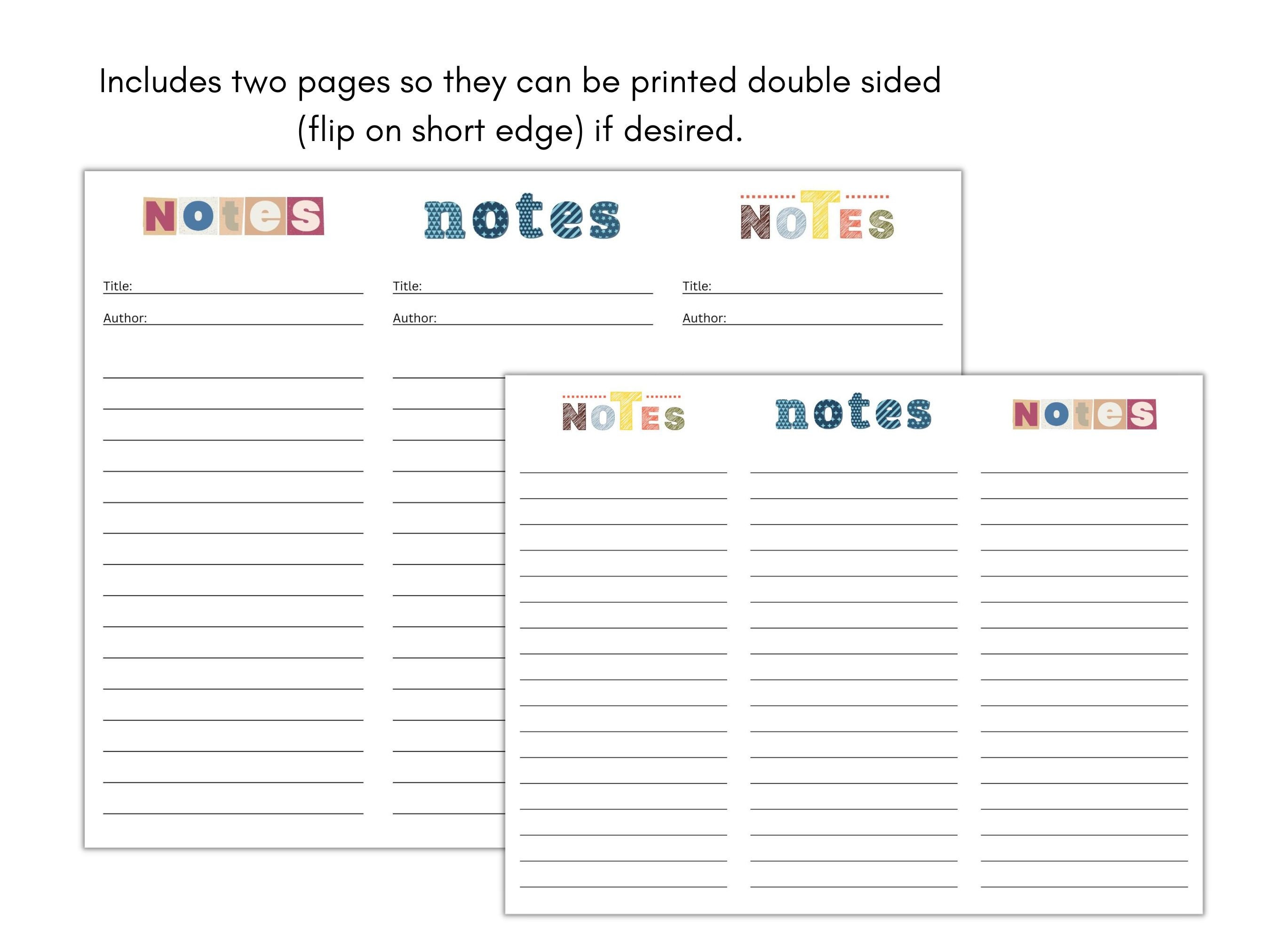 Book Notes Bookmarks, Note-taking Printable Bookmark - Etsy
