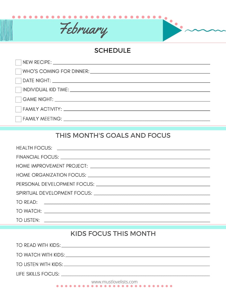 Monthly Focus Lists | Goal List | Monthly Schedule | Monthly Activities ...