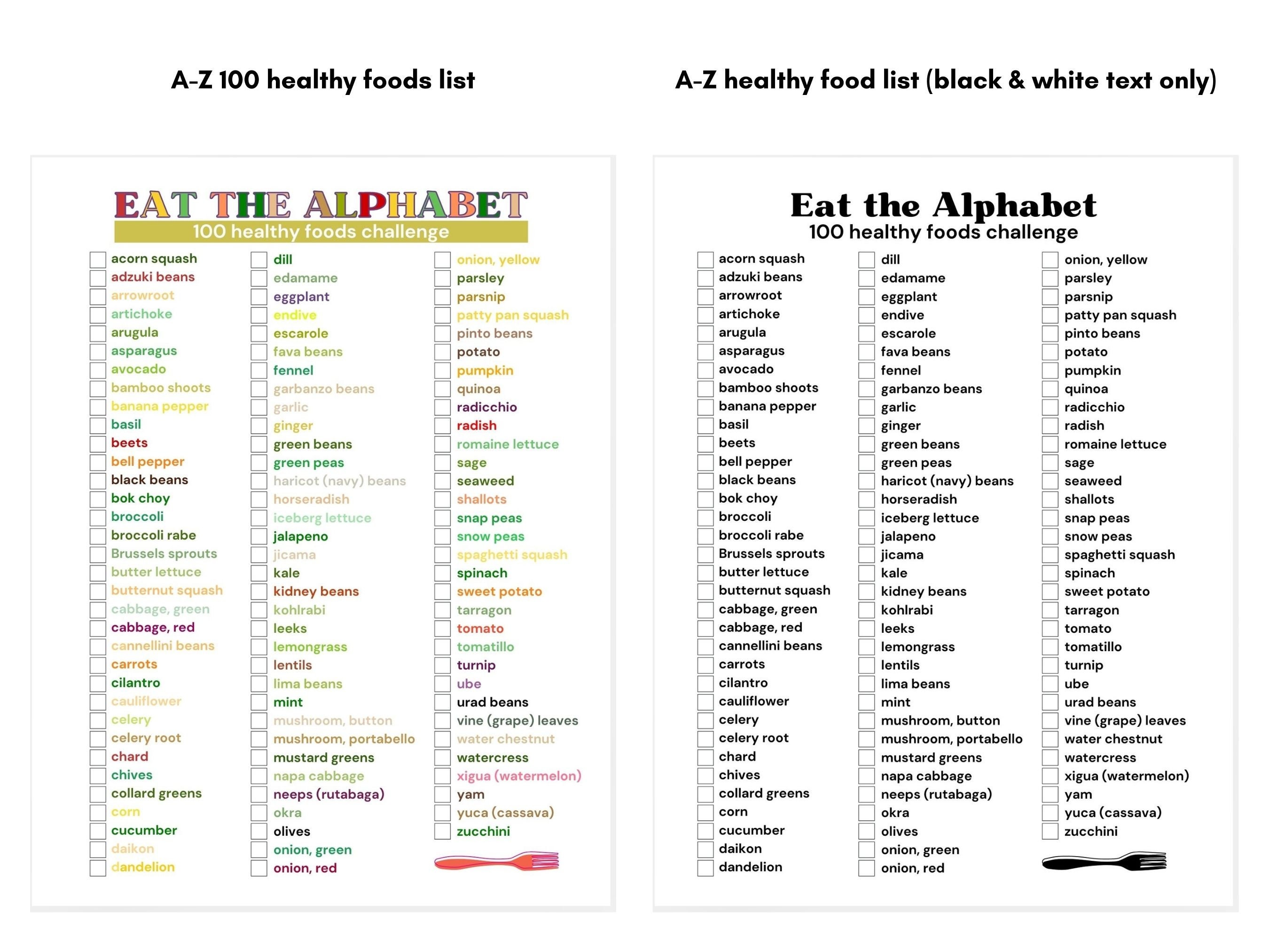 Eat the Alphabet Healthy Food Challenge: A-Z Printable List (digital ...