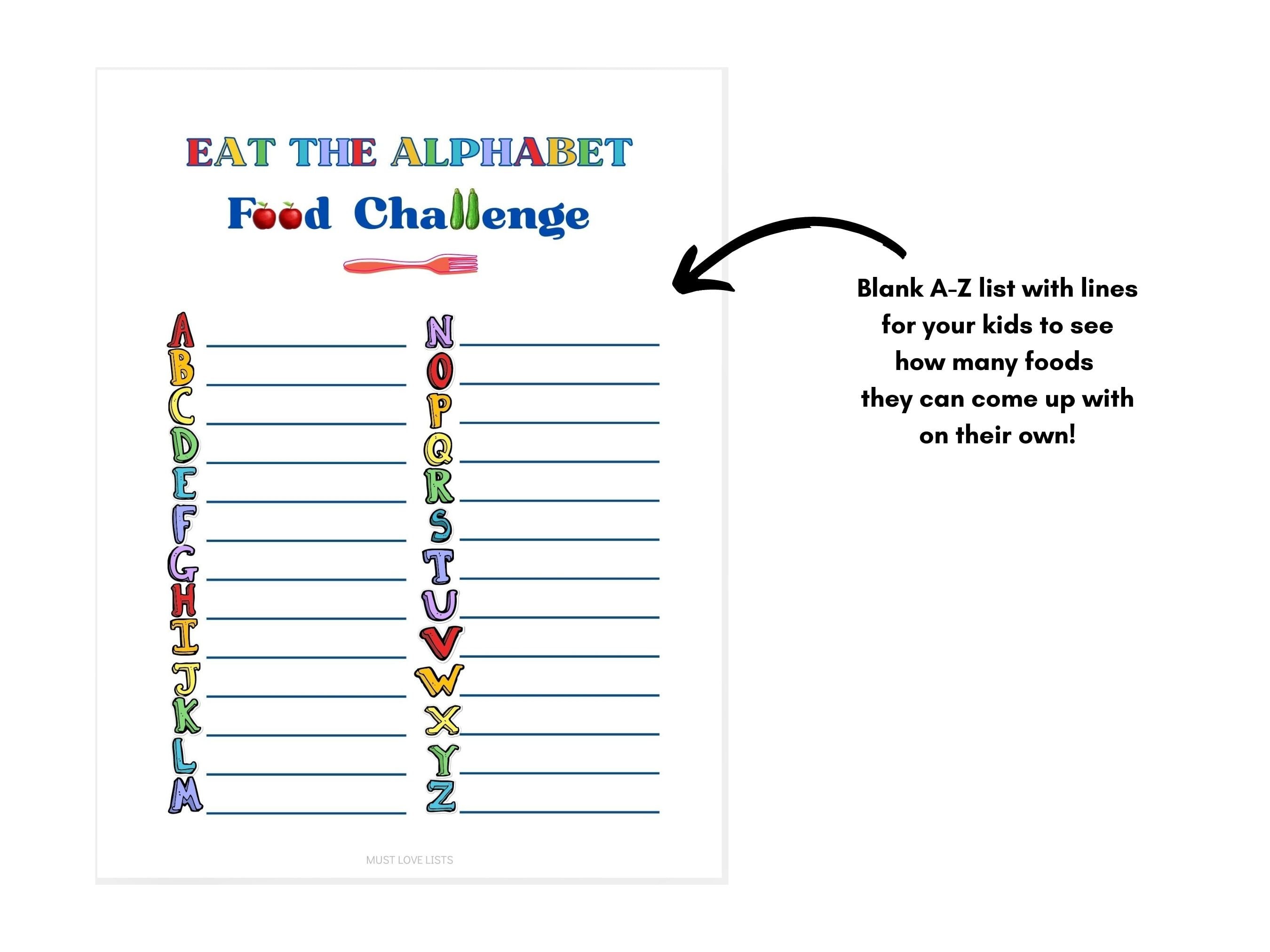 Eat the Alphabet Healthy Food Challenge: A-Z Printable List (digital ...