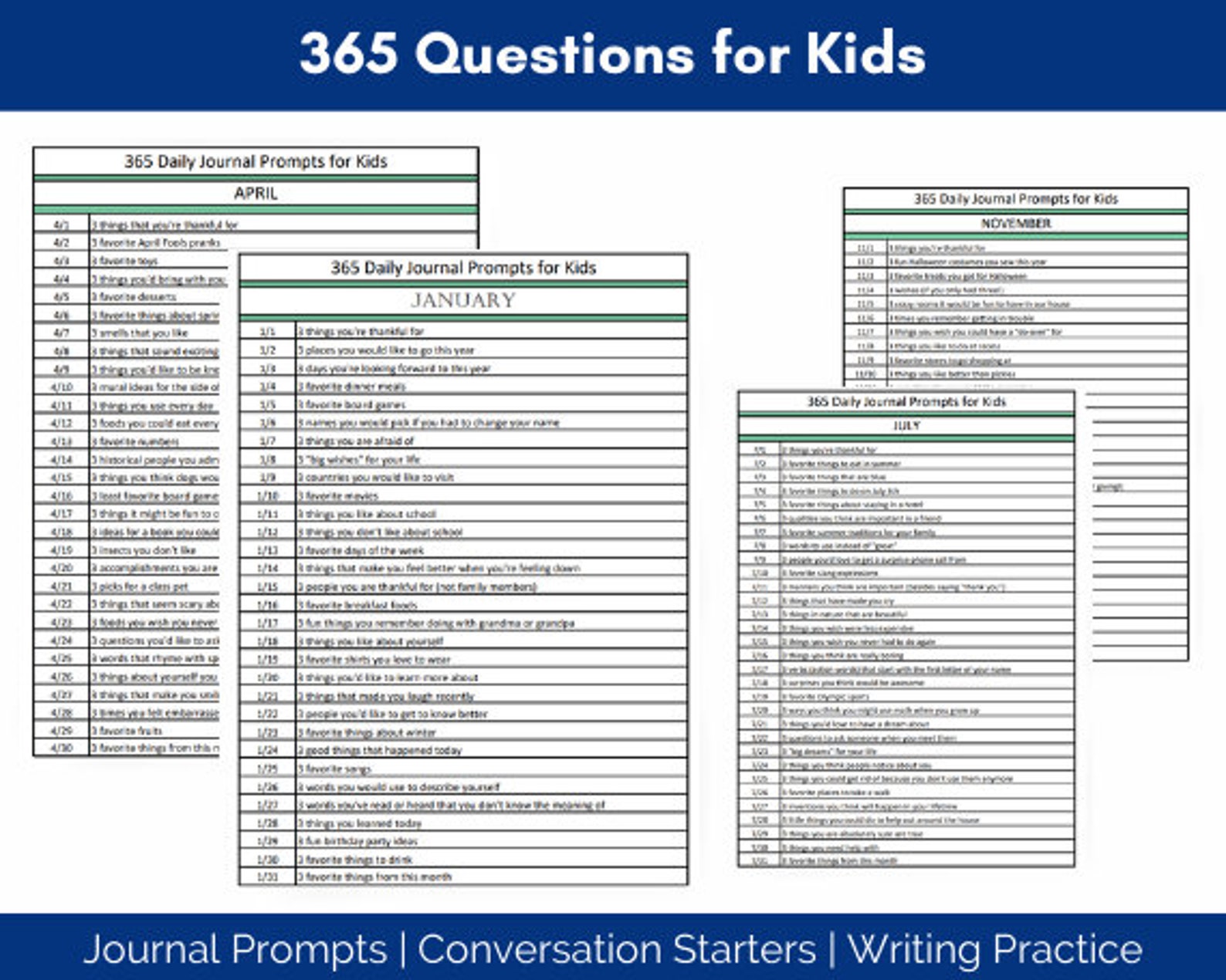 365 Daily Journal Prompts for Kids: Writing Questions (PDF Download) - Etsy