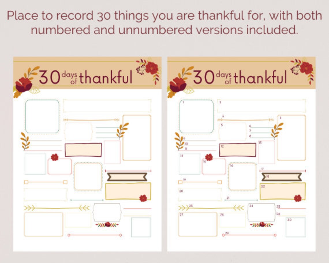 30 Days of Thankful Printable, Gratitude Prompts, Gratitude Journal - Etsy