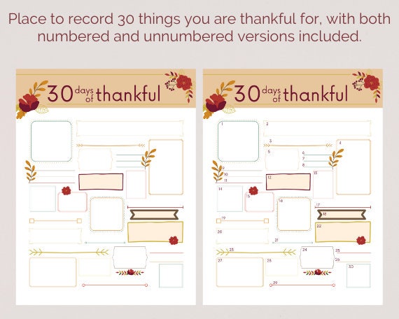 30 Days of Thankful Printable, Gratitude Prompts, Gratitude Journal - Etsy