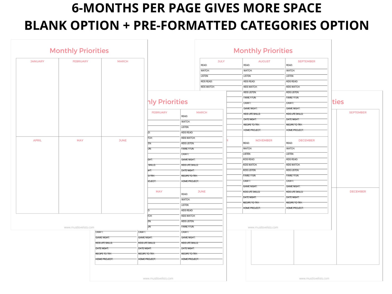 12 Month Priority Planning System, Monthly Planning Lists, Life ...