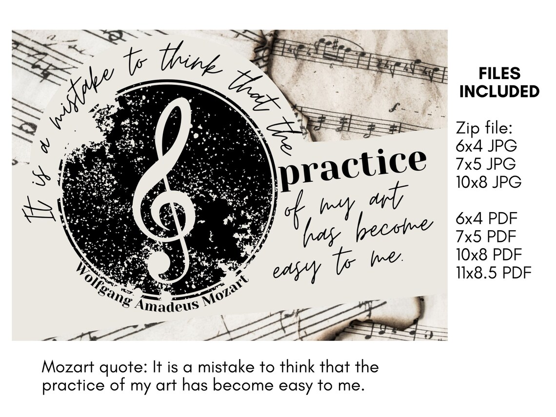 Music Practice Quote Mozart Quote Motivational Quote | Etsy