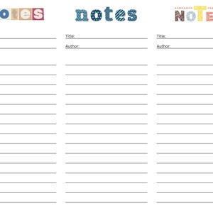Book Notes Bookmarks, Note-taking Printable Bookmark - Etsy